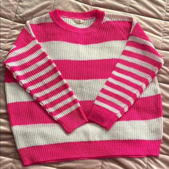 debut | Sweaters | Debut Neon Pink And White Striped Sweater | Poshmark